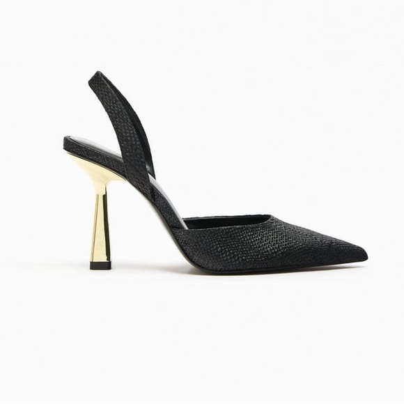 Zara | Shoes | Nwt Zara Black Raffia High Heel Slingback Pumps Size 8 ...